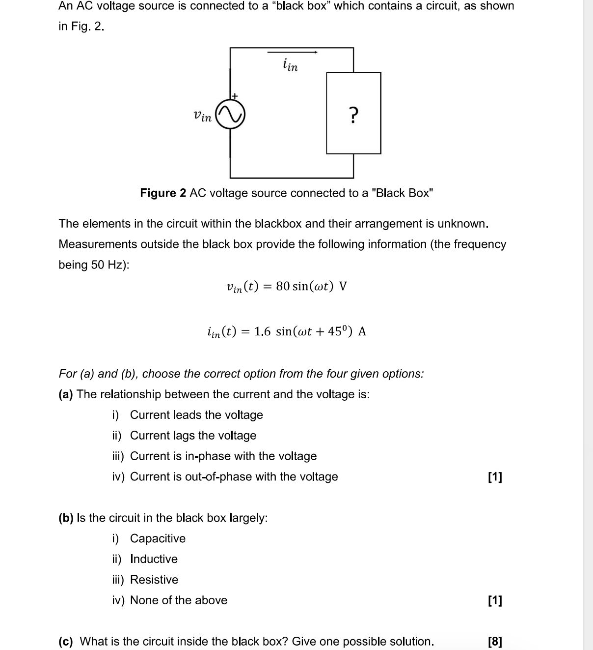 Solved An AC voltage source is connected to a "black box" | Chegg.com