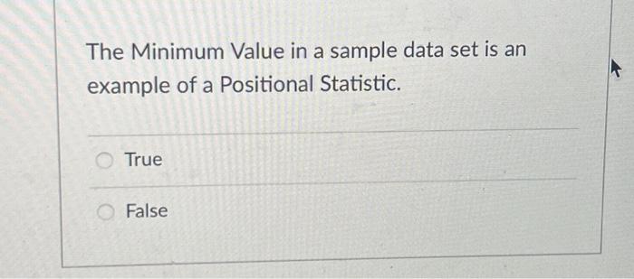 Solved The Minimum Value in a sample data set is an example | Chegg.com