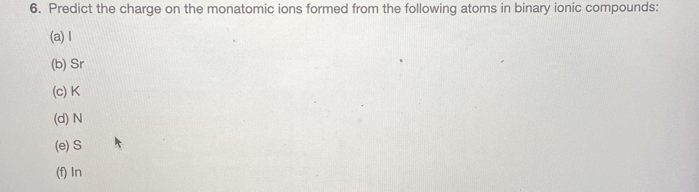 Solved Predict the charge on the monatomic ions formed from | Chegg.com