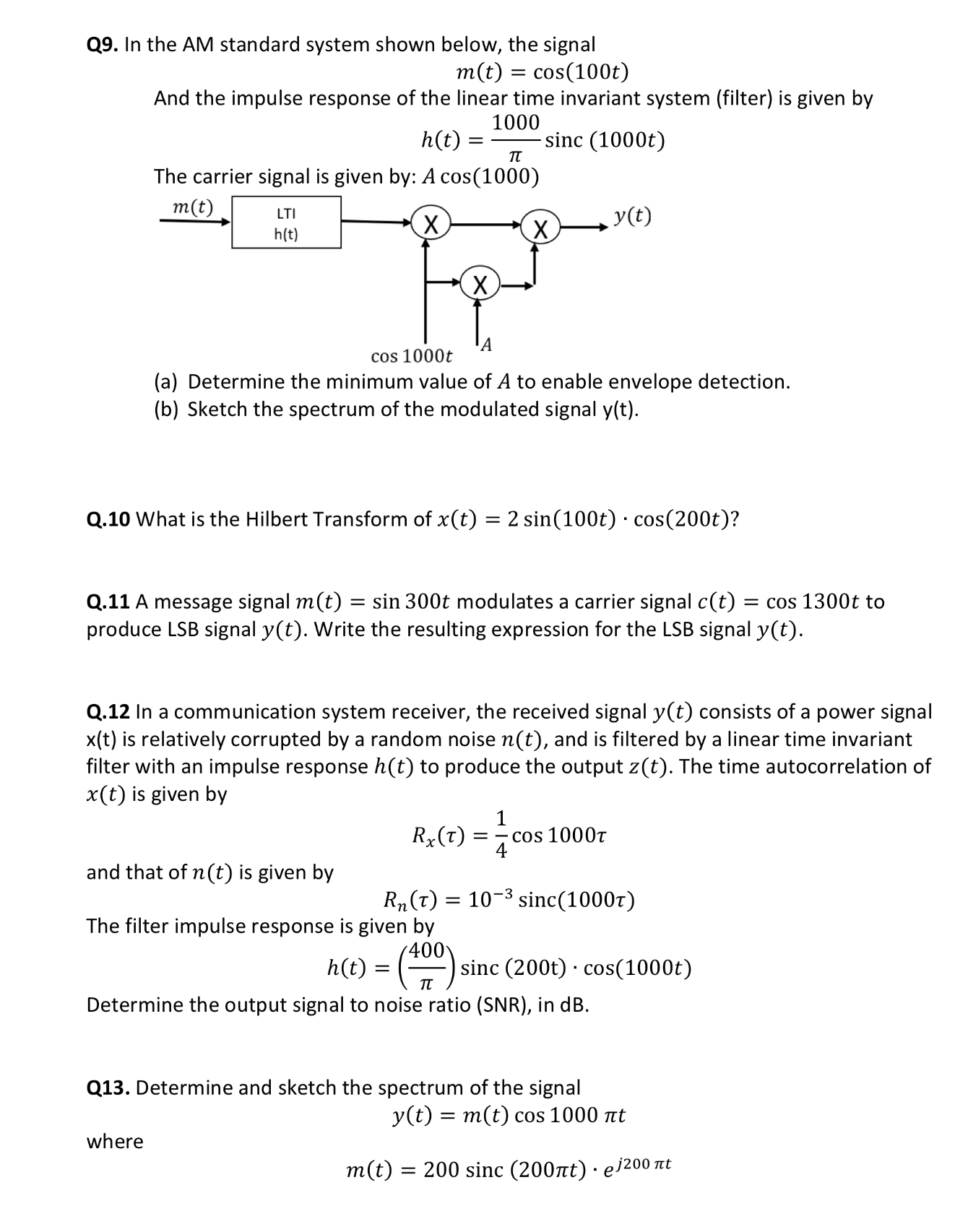 Solved Q9. ﻿In the AM standard system shown below, the | Chegg.com