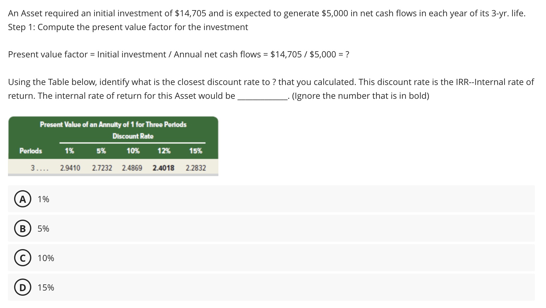 Solved An Asset required an initial investment of $14,705 | Chegg.com
