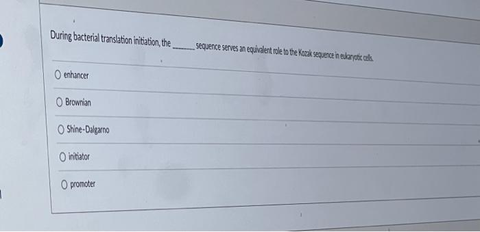 Solved During bacterial translation initiation, the Sequence | Chegg.com