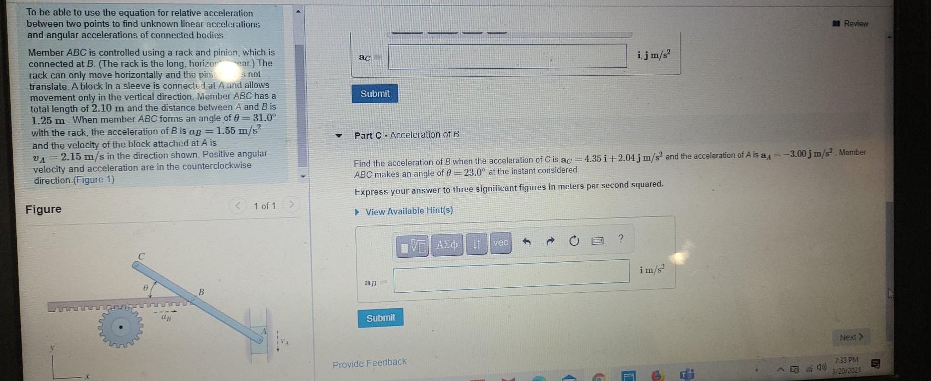 Solved Relative-Motion Analysis: Acceleration 6 of 14 Review | Chegg.com