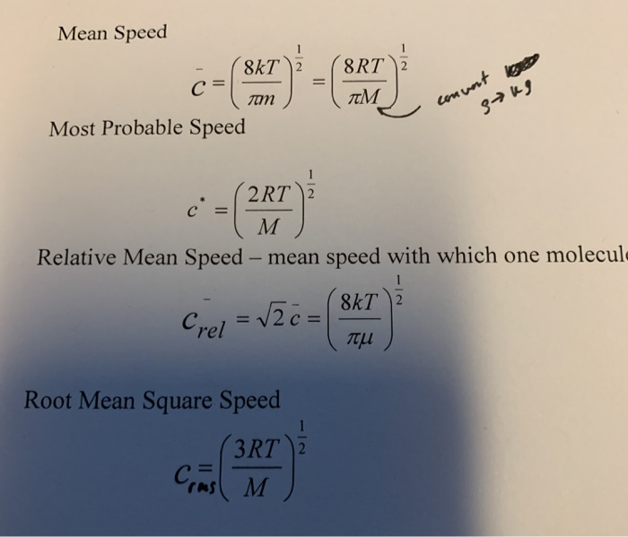 Solved Mean Speed 8k1 zu πM convet vemo kg Most Probable | Chegg.com