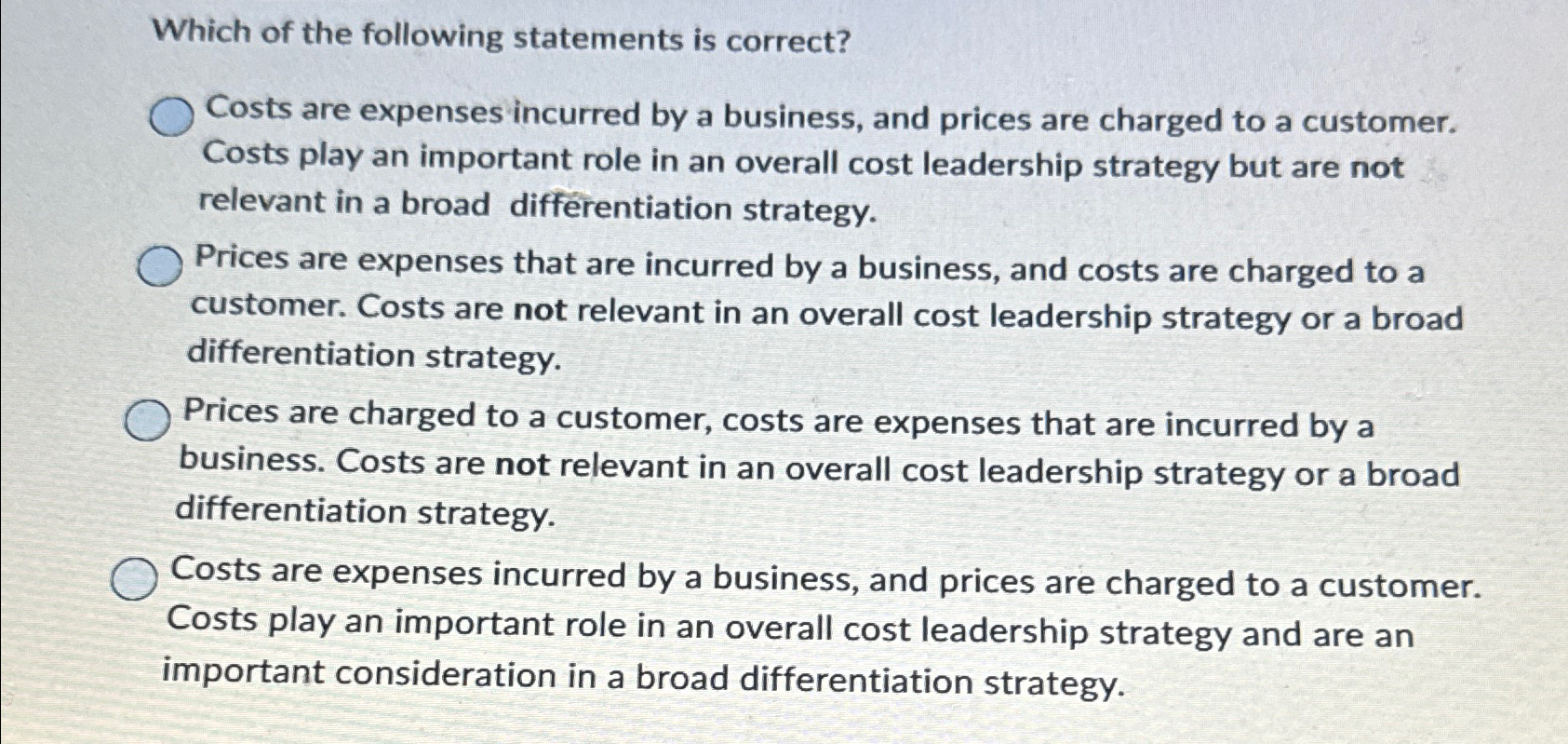 Solved Which of the following statements is correct?Costs | Chegg.com