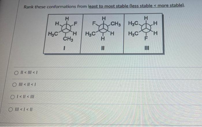 Solved Rank these conformations from least to most stable | Chegg.com