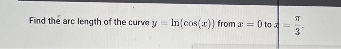 Solved Find the arc length of the curve y=ln(cos(x)) from | Chegg.com