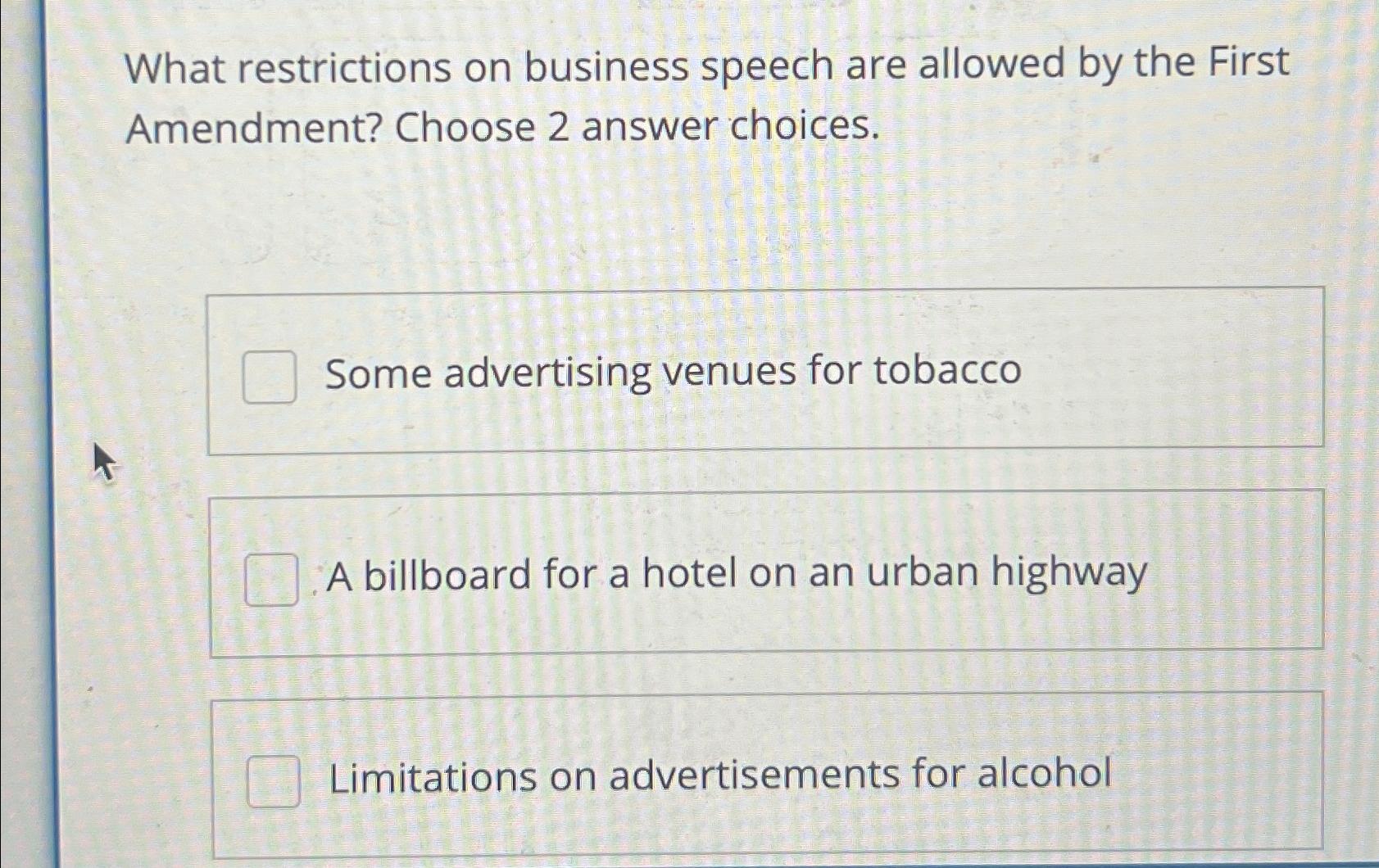 Solved What restrictions on business speech are allowed by | Chegg.com