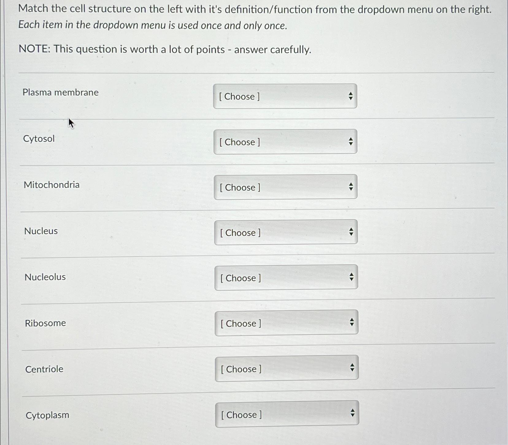 Solved Match the cell structure on the left with it's | Chegg.com