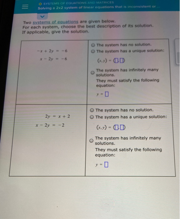 Solved O SYSTEMS OF EQUATIONS AND MATRICES Solving a 2x2 | Chegg.com