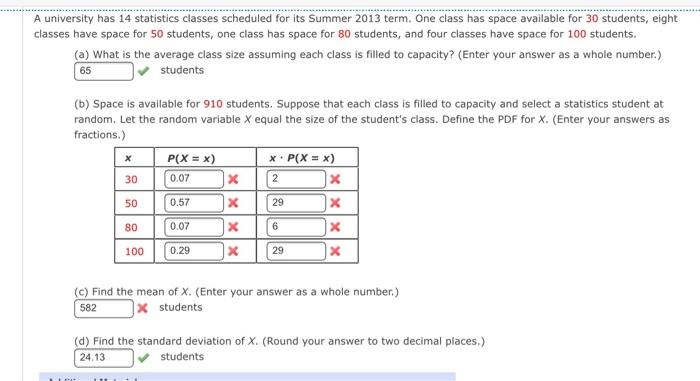 Solved A university has 14 statistics classes scheduled for | Chegg.com