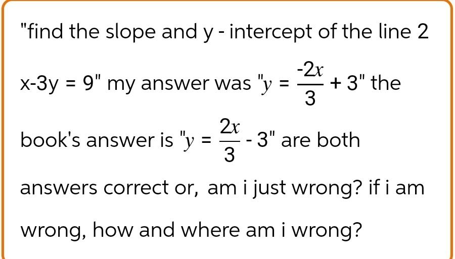 Solved "find the slope and y - ﻿intercept of the line | Chegg.com