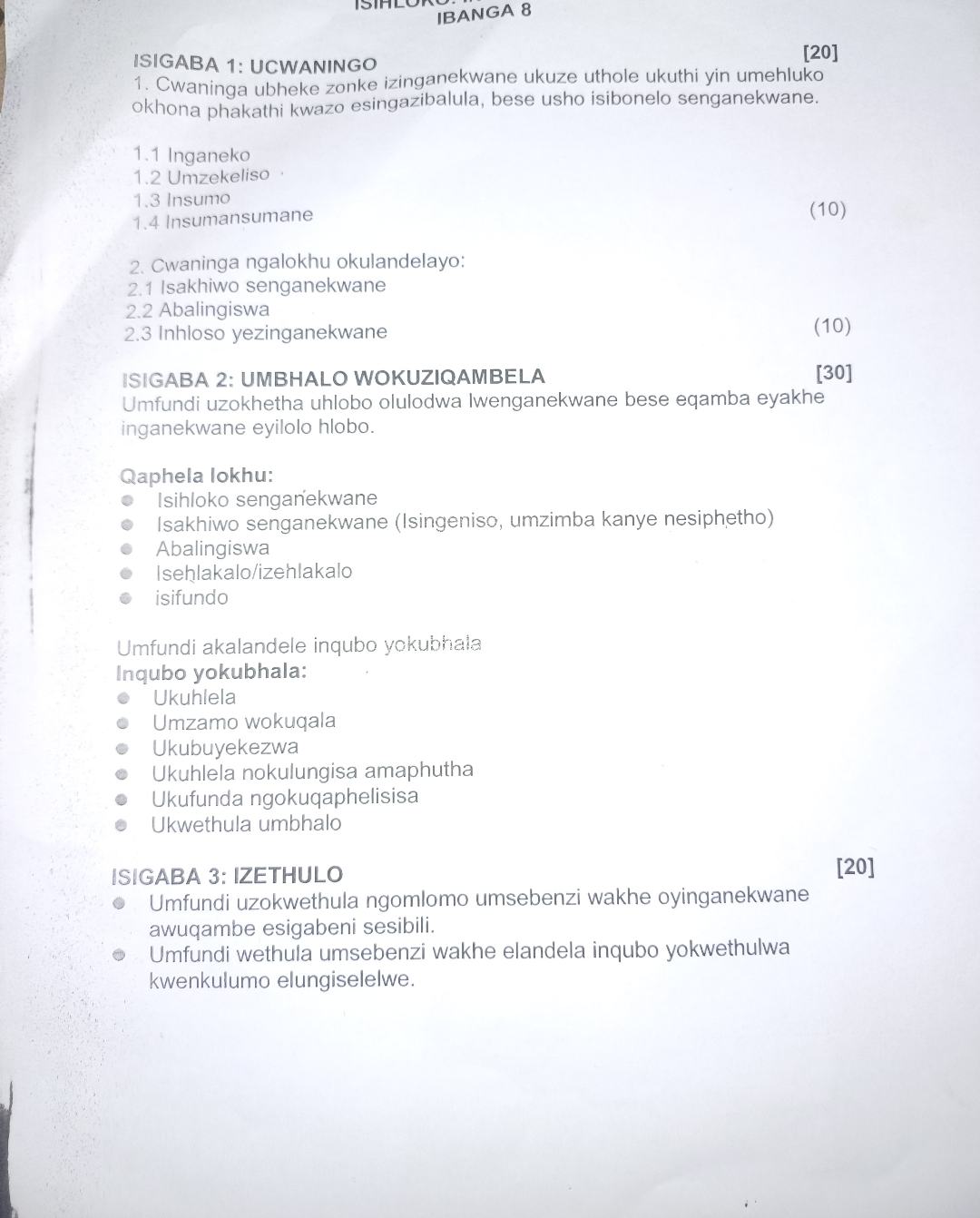 IBANGA 8ISIGABA 1: UCWANINGO[20]Cwaninga ubheke zonke | Chegg.com