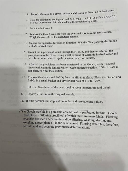 Solved EXPERIMENT 6 GRAVIMETRIC DETERMINATION OF BARIUM | Chegg.com