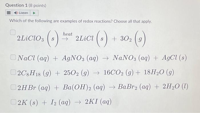 Solved Which of the following are examples of redox | Chegg.com