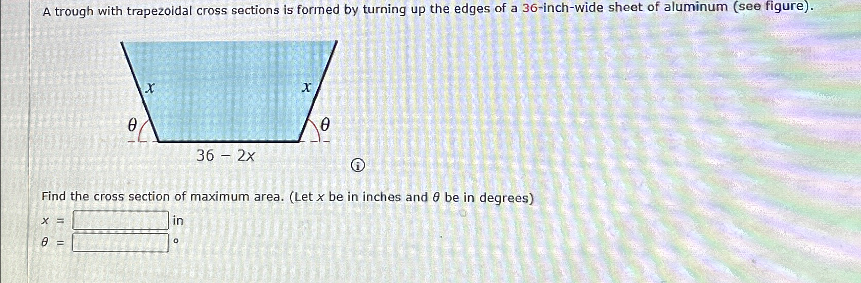 Solved A trough with trapezoidal cross sections is formed by | Chegg.com