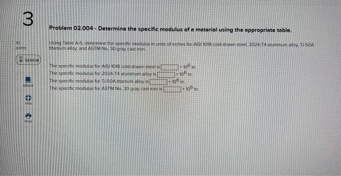 Solved Problem 02.004 - Determine the specific modulus of a | Chegg.com