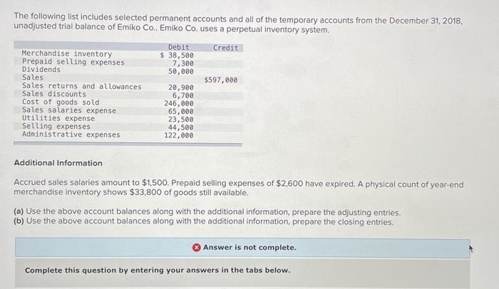 Solved The following list includes selected permanent | Chegg.com