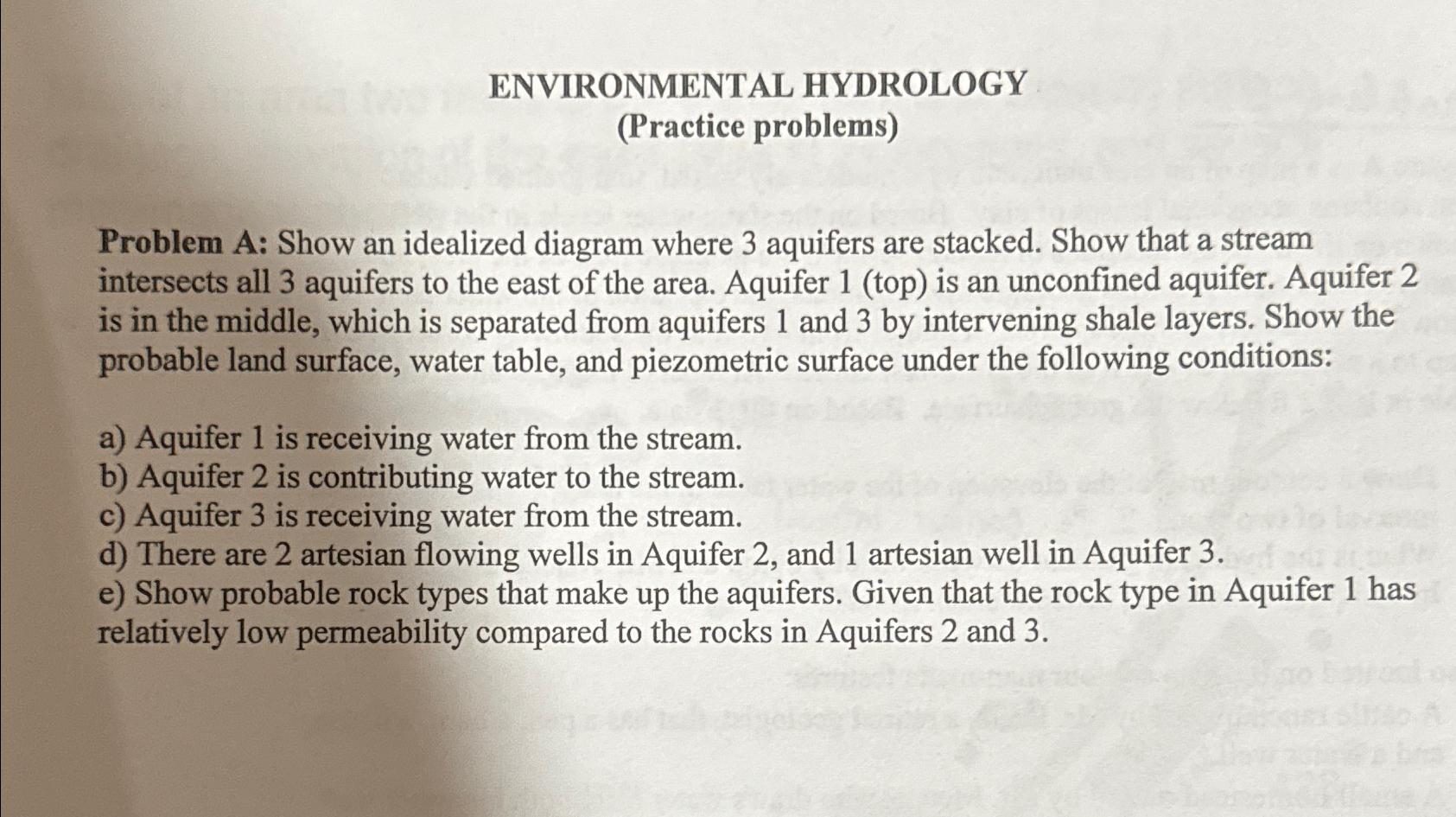 Solved ENVIRONMENTAL HYDROLOGY(Practice problems)Problem A: | Chegg.com