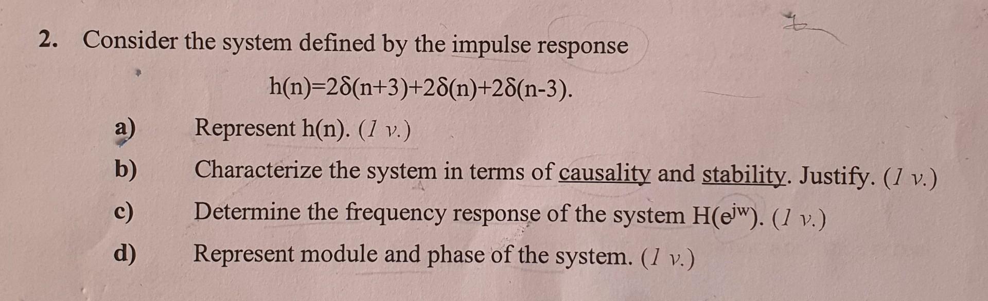 Solved 2. Consider the system defined by the impulse | Chegg.com