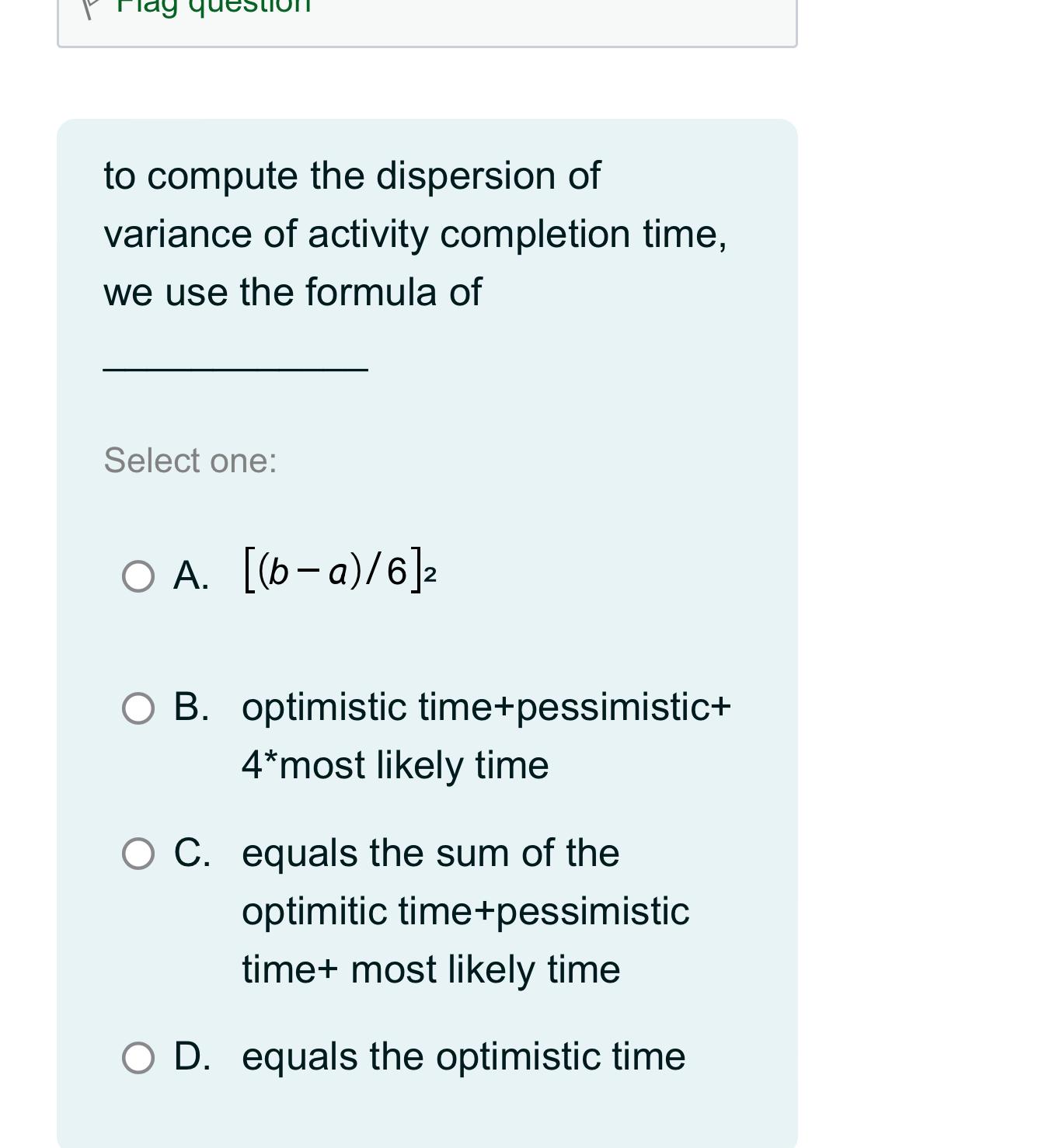 Solved to compute the dispersion of variance of activity | Chegg.com