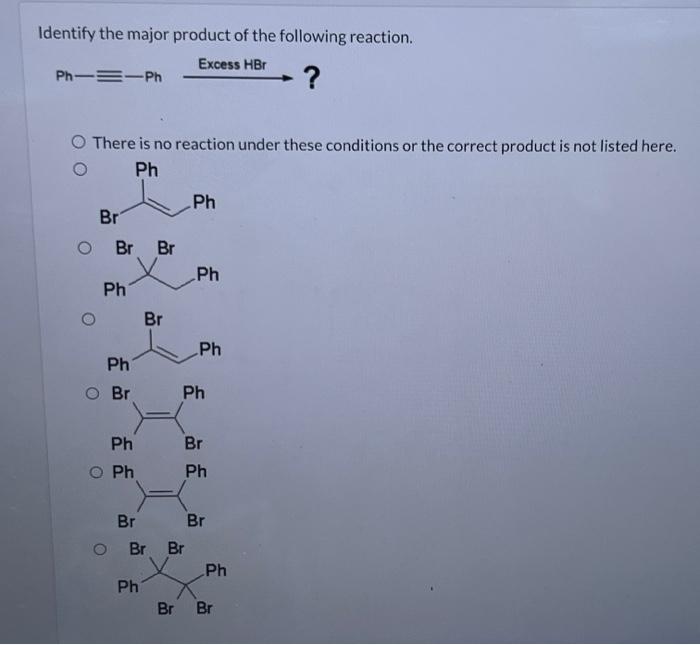 Solved Identify the major product of the following reaction. | Chegg.com