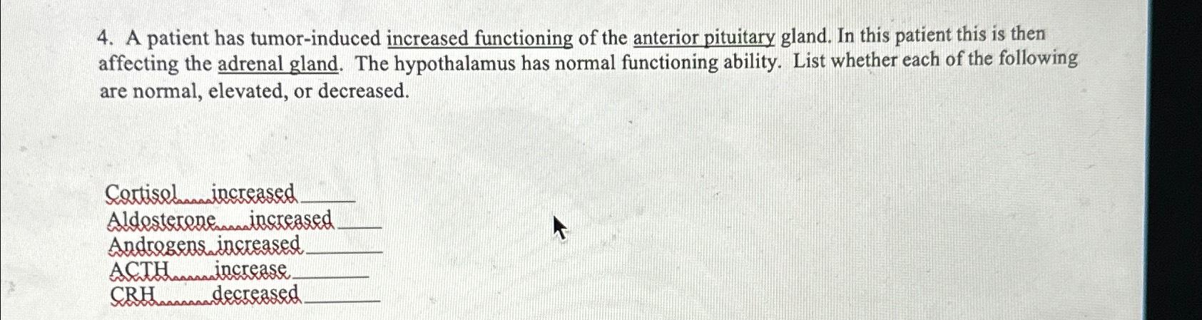 Solved A patient has tumor-induced increased functioning of | Chegg.com
