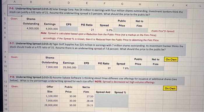 Solved P-6: Underwriting Spread (LO15-2) Solar Energy Corp, | Chegg.com