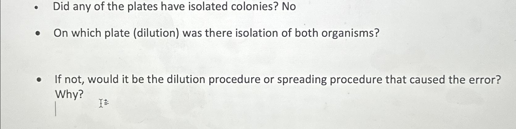 Solved Did any of the plates have isolated colonies? NoOn | Chegg.com