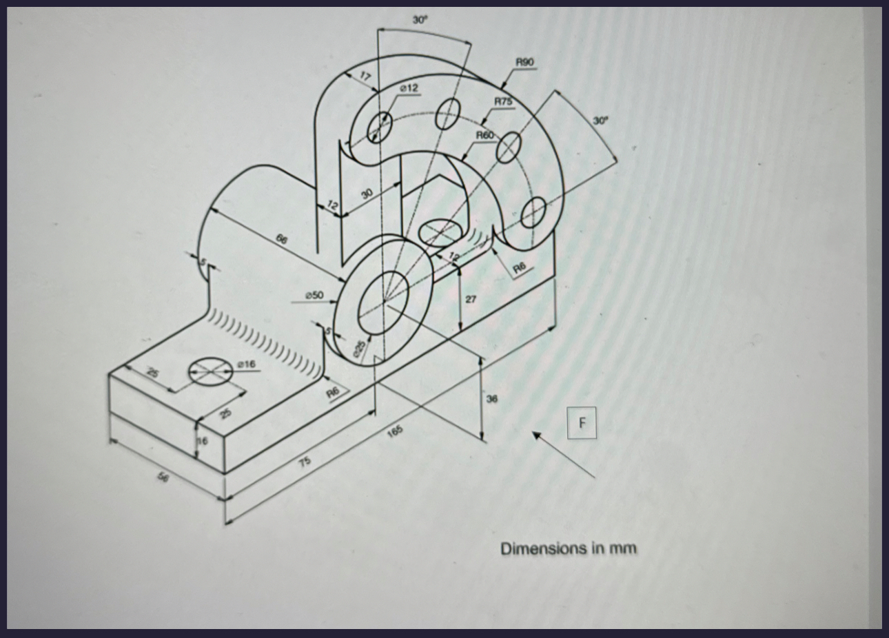 Solved Dimensions in mm. ﻿Please draw the front, top, | Chegg.com