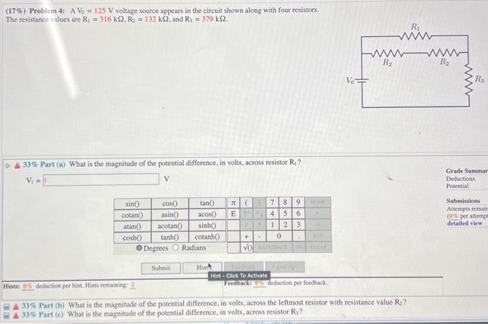 Solved (17%) Problem 4: AV0=125 V voltage source appears in | Chegg.com
