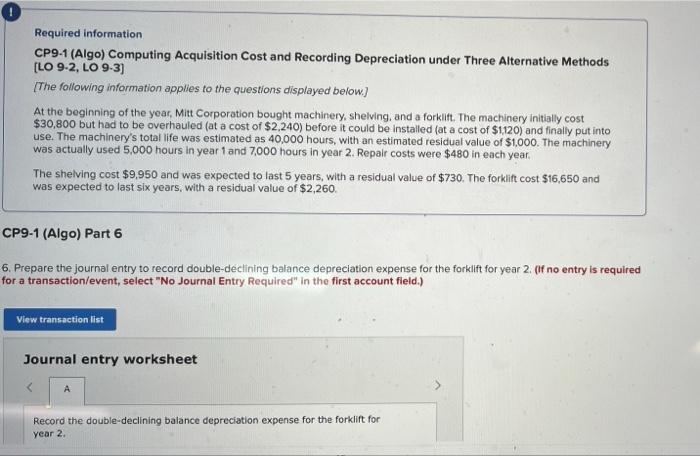 Solved O Required information CP9-1 (Algo) Computing | Chegg.com