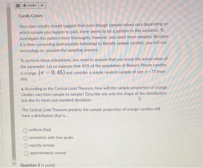 Solved Candy Colors Your class results should suggest that | Chegg.com