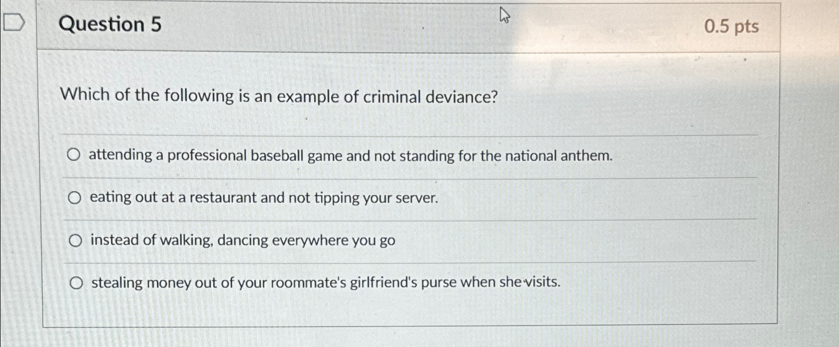 Solved Question 50.5ptsWhich of the following is an example | Chegg.com