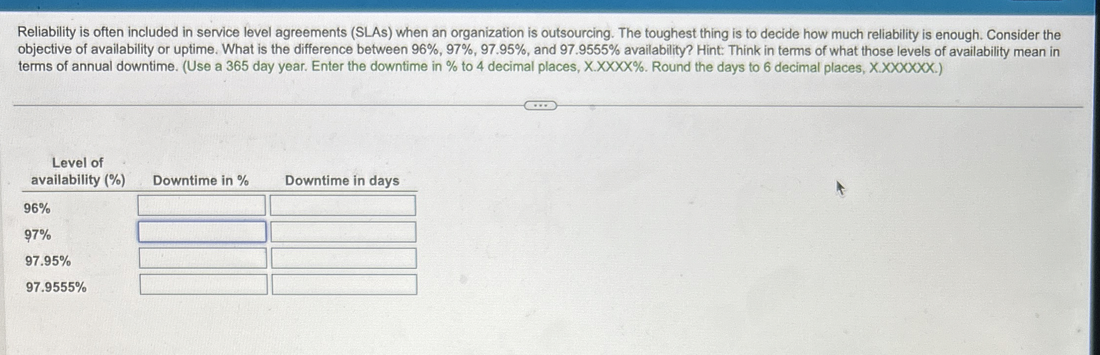 Solved Reliability is often included in service level | Chegg.com