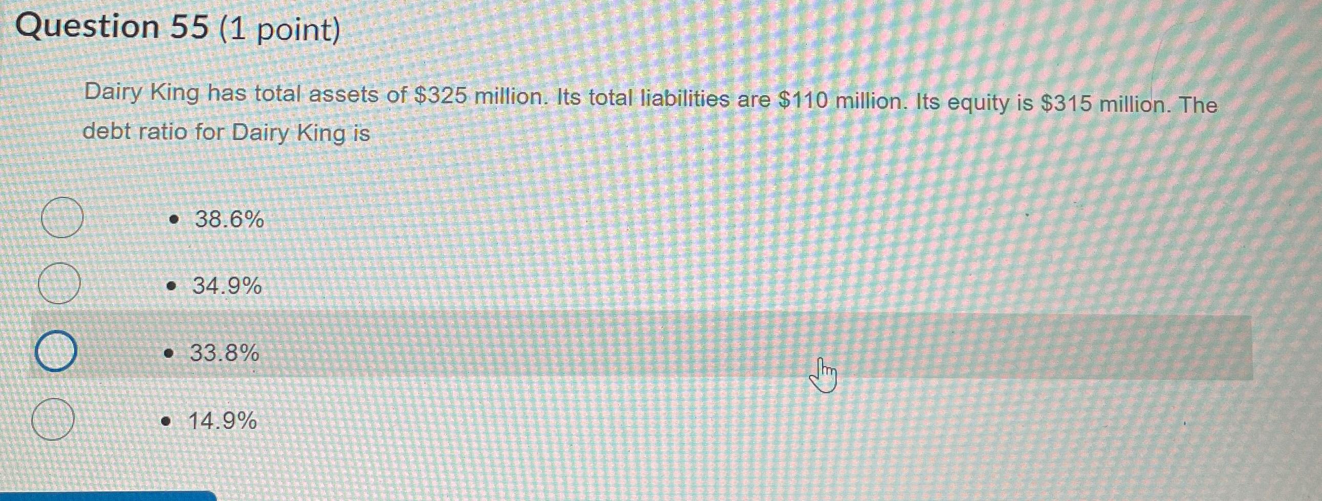 Solved Question 55 (1 ﻿point)Dairy King has total assets of | Chegg.com