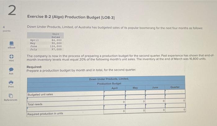 Solved 2 Exercise 8-2 (Algo) Production Budget (LO8-3) 4 | Chegg.com