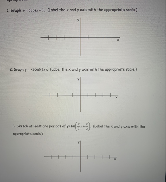 Solved 1. Graph y = 5cosx +3. (Label the x and y axis with | Chegg.com