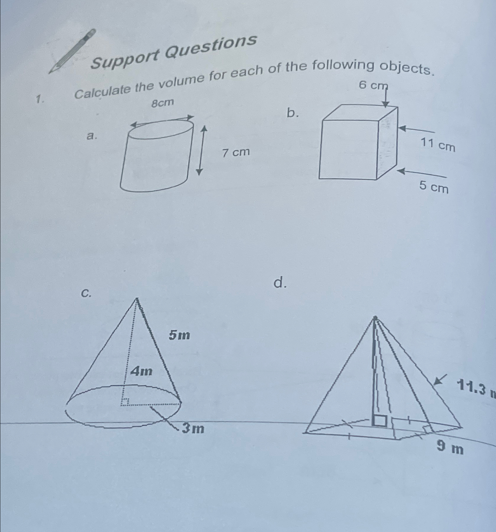 Solved Support QuestionsCalculate the volume for each of the | Chegg.com