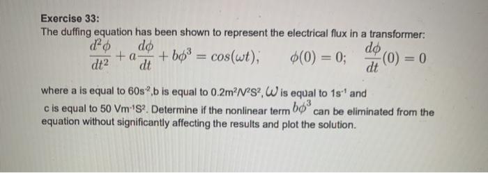 Exercise 33: The duffing equation has been shown to | Chegg.com
