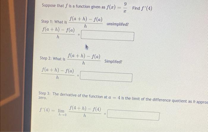 Solved Suppose that f is a function given as f(x)=x9 Find | Chegg.com