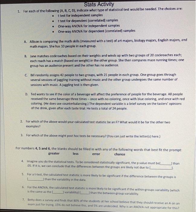 Solved 1. For each of the following (A,B,C,D), indicate what | Chegg.com