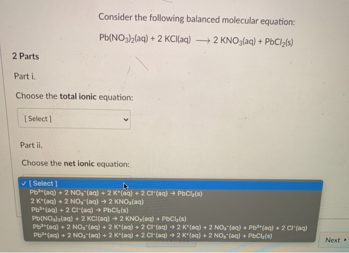 Solved Consider the following balanced molecular equation: | Chegg.com