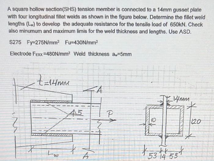 Solved A square hollow section(SHS) tension member is | Chegg.com