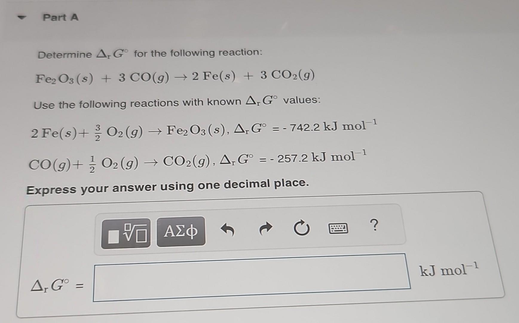 Solved Determine ΔrG∘ for the following reaction: | Chegg.com