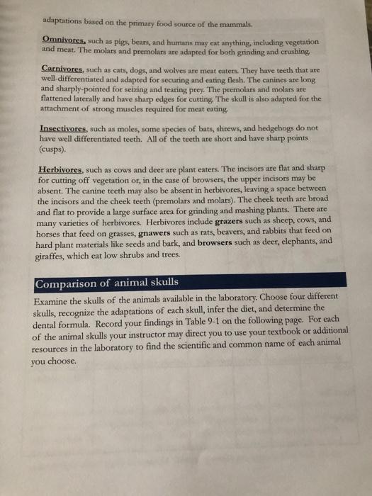 Solved Adaptation of teeth Begin by examining the human | Chegg.com