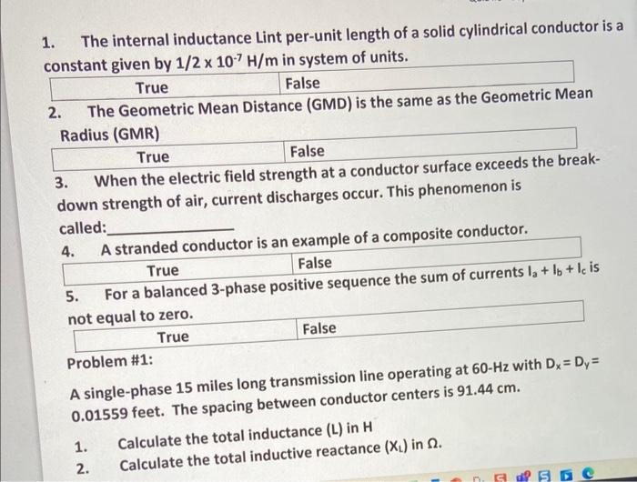 Solved 1. The internal inductance Lint per-unit length of a | Chegg.com
