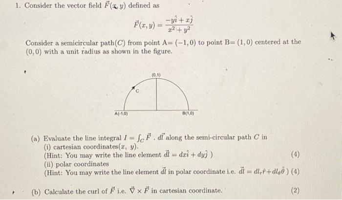 Solved 1. Consider the vector field F(x,y) defined as | Chegg.com