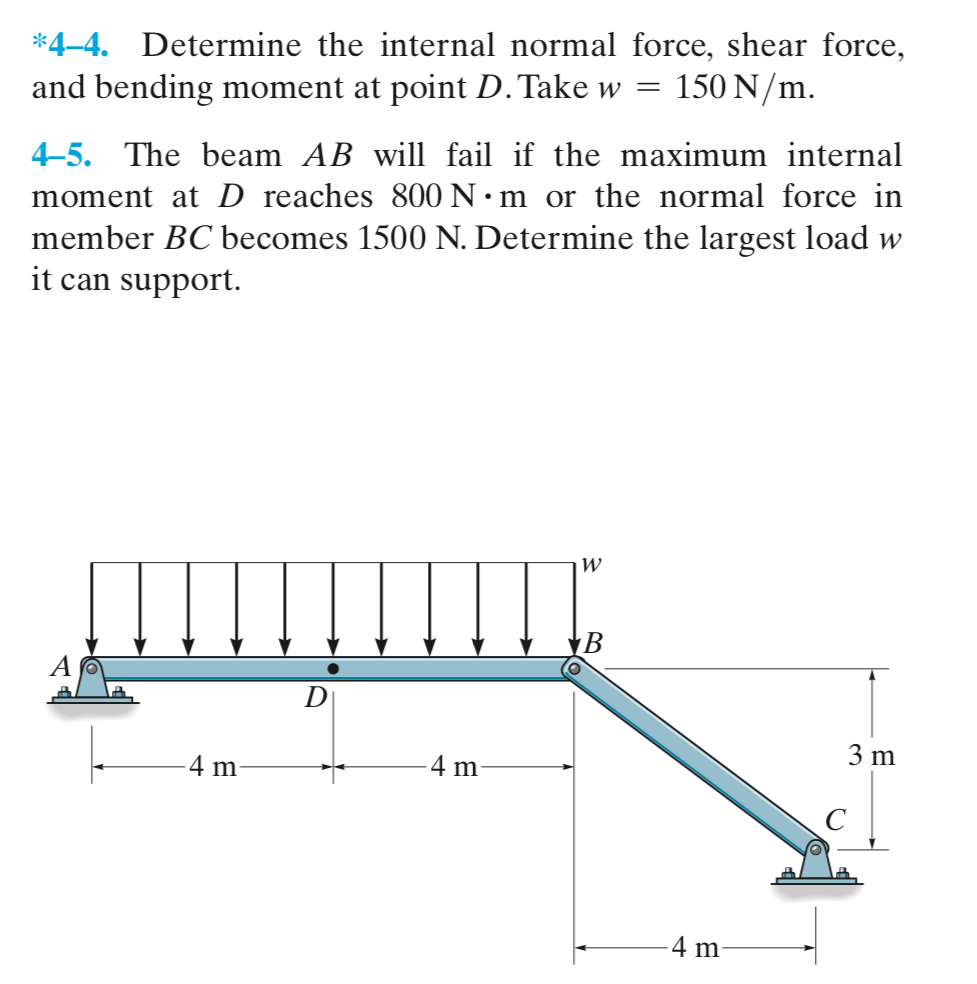 Solved 4 4 ﻿determine The Internal Normal Force Shear