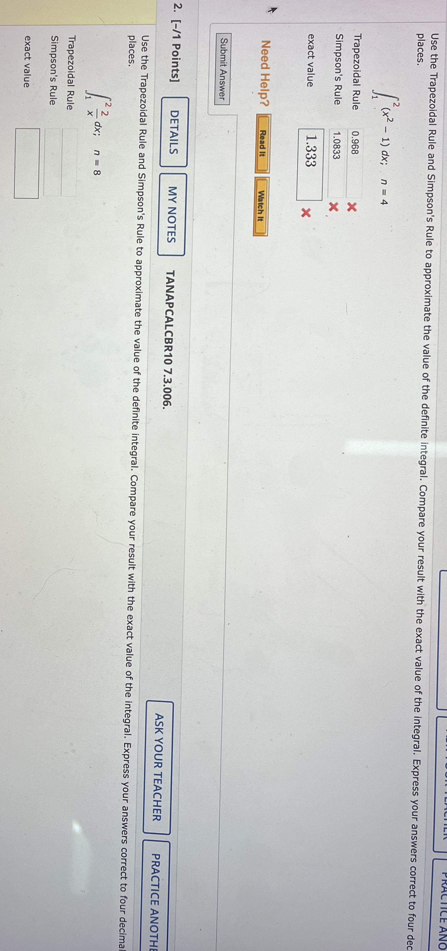Solved Use the Trapezoidal Rule and Simpson's Rule to | Chegg.com